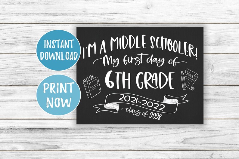 First Day of Middle School Sign First Day of 6th Grade | Etsy