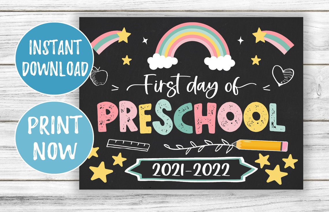 Boho Rainbow First Day of Preschool Back to School Sign First - Etsy