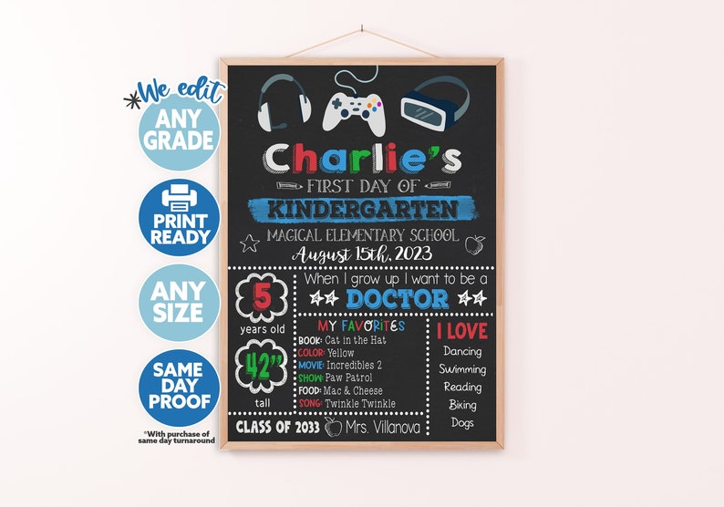 Gaming First Day of School Sign Boy First Day of School Sign - Etsy