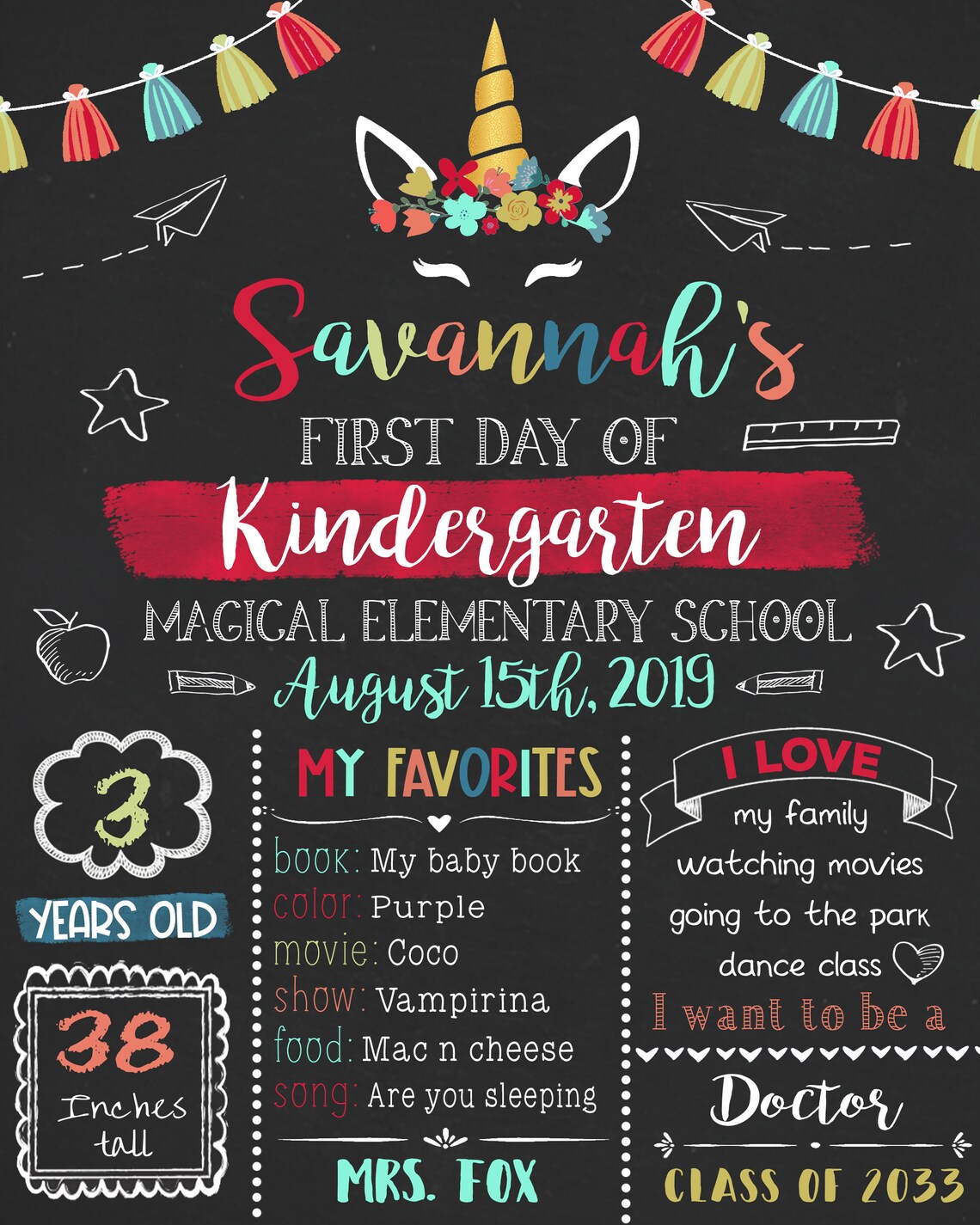 Unicorn Back to School Sign Printable First Day of School - Etsy Canada