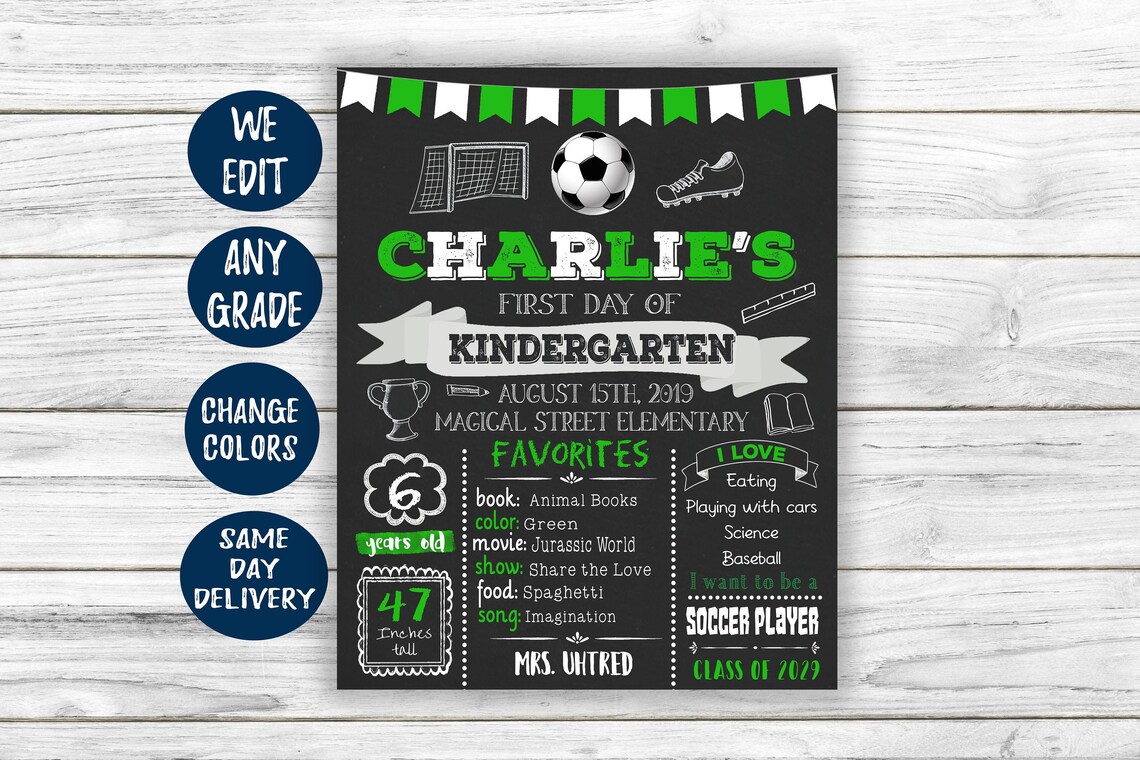 Soccer First Day of School Sign Printable Back to School - Etsy