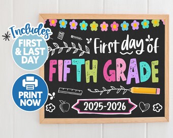 1st Day of 5th Grade Sign - First Day of 5th Grade Printable 2025 - 1st ...
