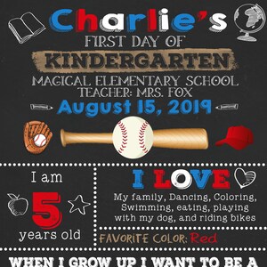 Boys First Day of School Sign Back to School Sign Printable Baseball ...