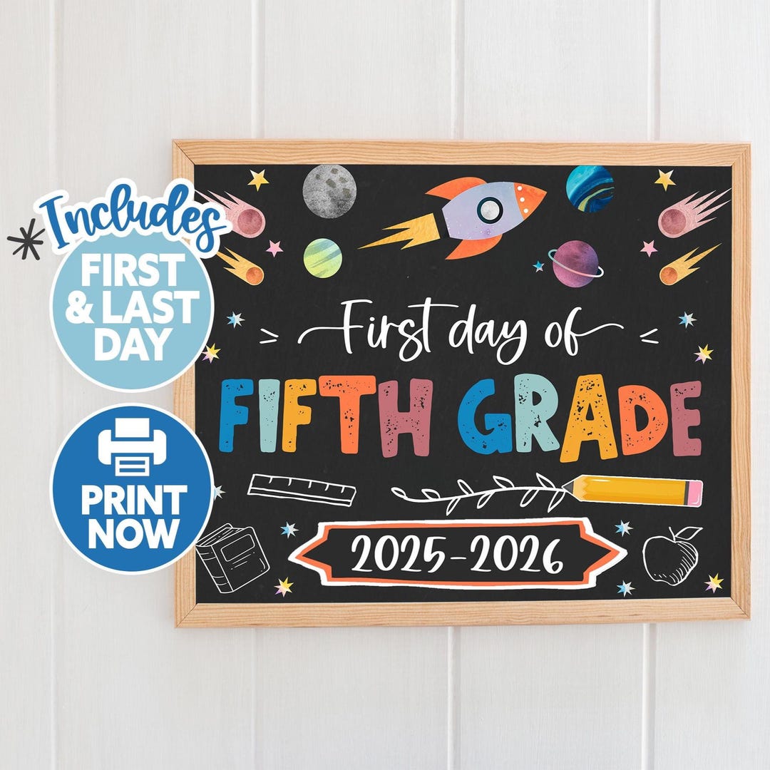 First Day of Fifth Grade Sign - Boy First Day of School Sign - Back to ...