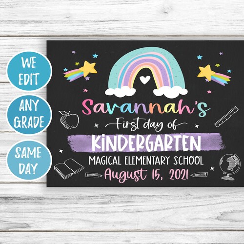 Boho Rainbow Kindergarten Sign First Day of School Sign - Etsy