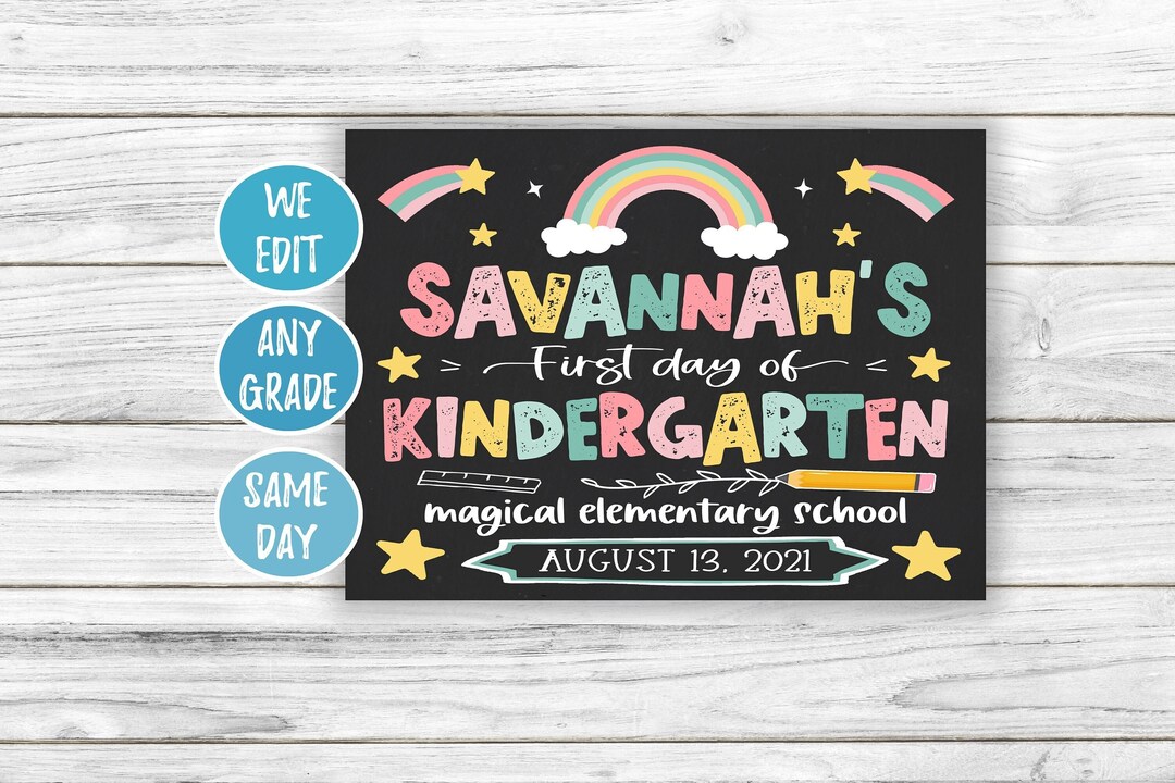 Rainbow First Day of School Sign, Boho First Day of School Chalkboard ...