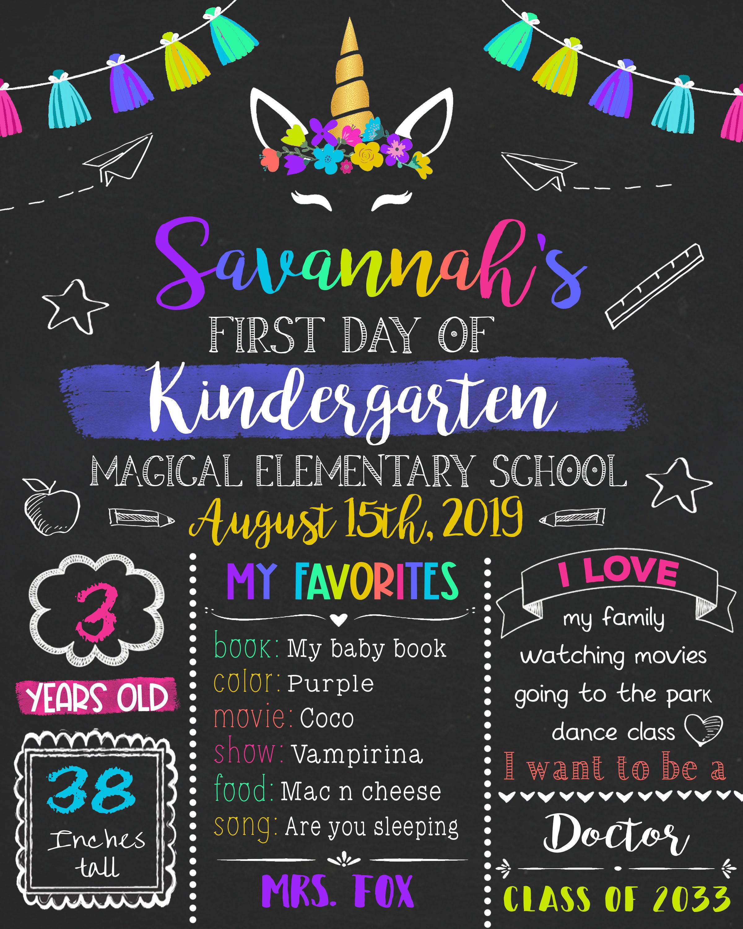 Unicorn Back to School Sign Printable First Day of School - Etsy Canada