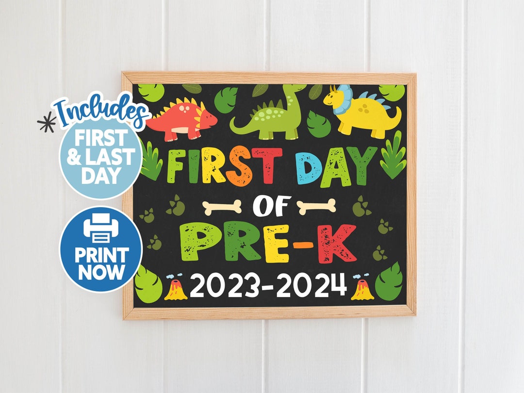 First Day of Prek Chalkboard Printable - Dinosaur Back to School Sign ...