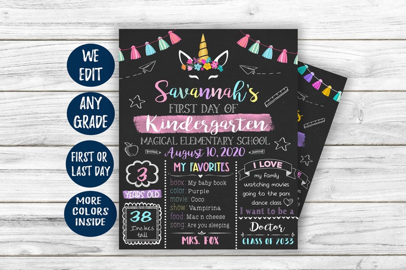 Unicorn Back to School Sign Printable First Day of School | Etsy
