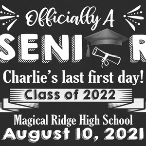 First Day of Senior Year Sign - Last First Day School Printable - Back ...