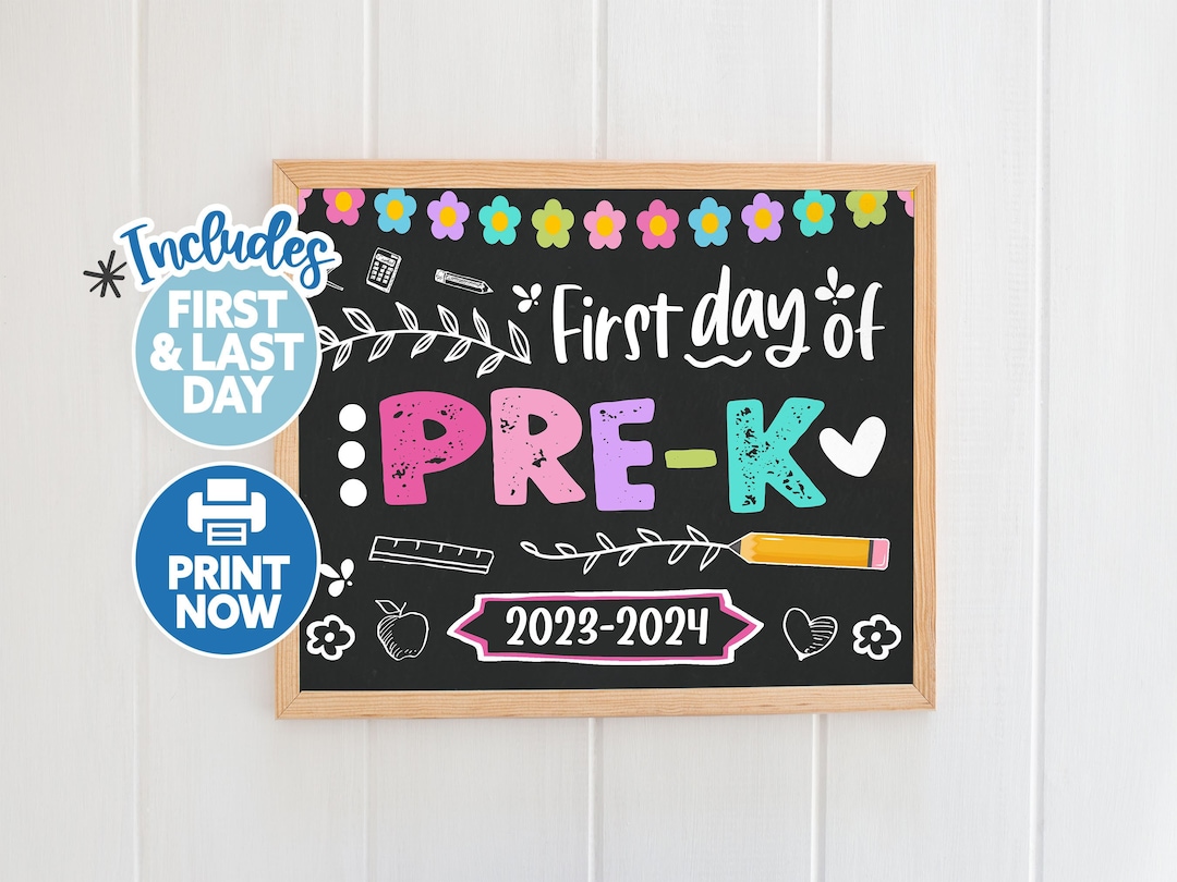 First Day of Prek Chalkboard Printable Back to School Sign First Day of ...