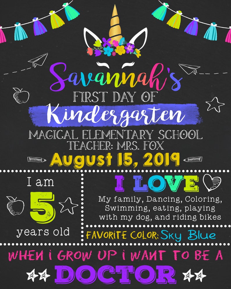 Unicorn First Day of School Sign, Girl First Day of School Sign, First ...