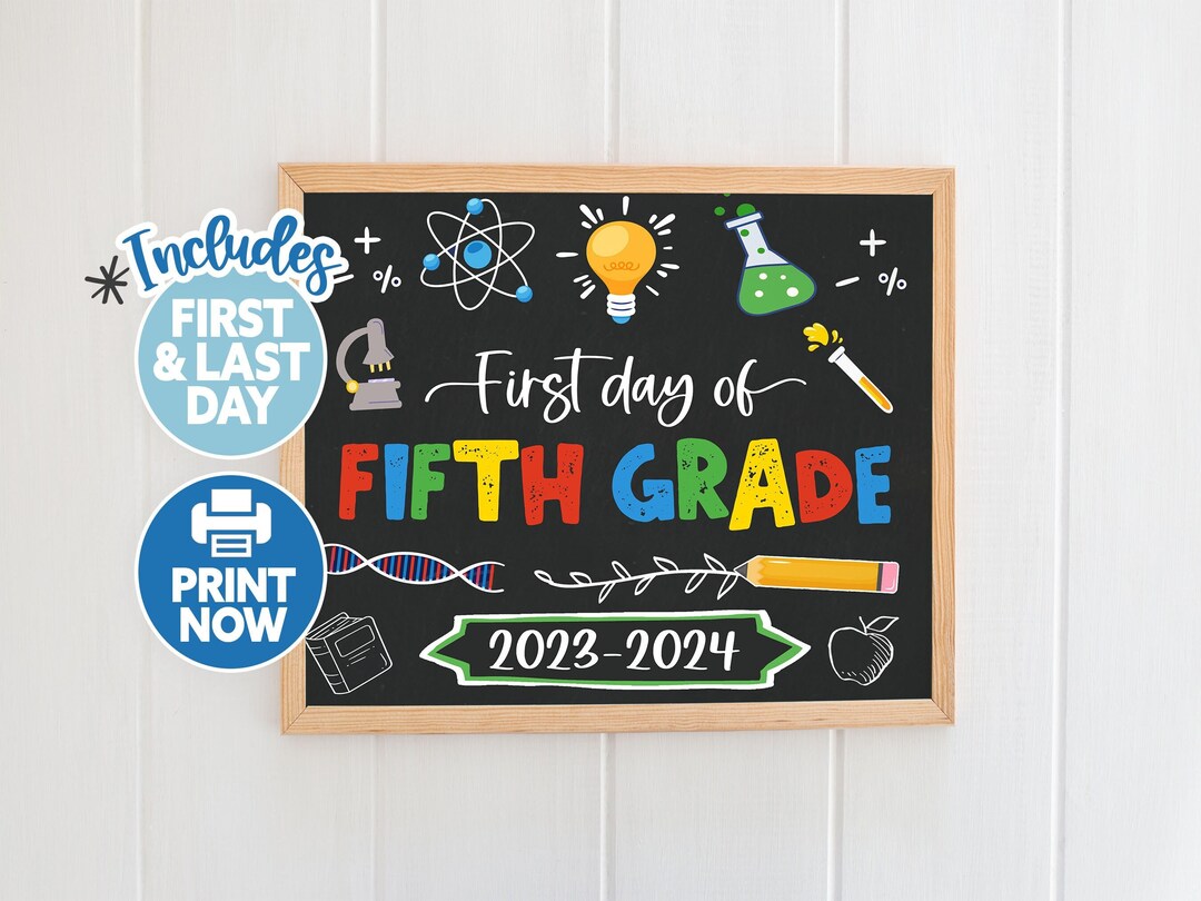 First Day of Fifth Grade Sign Boy First Day of School Sign Back to ...