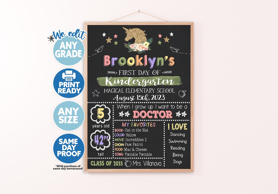 Back to School Sign Printable - Unicorn First Day of School Sign - Girl ...