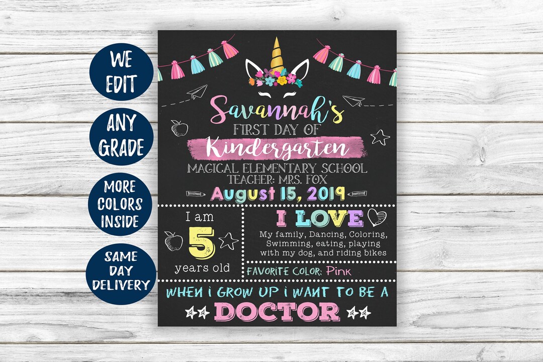Unicorn First Day of School Sign, Girl First Day of School Sign, First ...