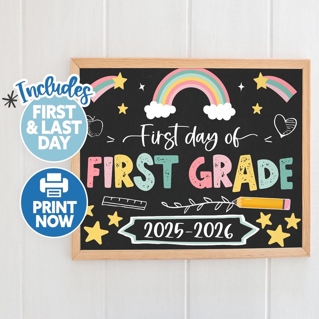 First Day of First Grade Printable, First Day of 1st Grade Sign, Boho ...