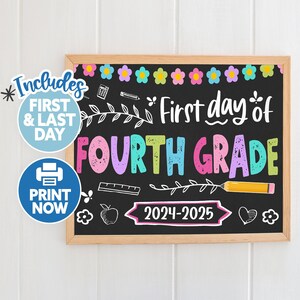 First Day of Fourth Grade - Back to School Sign - First Day of School ...
