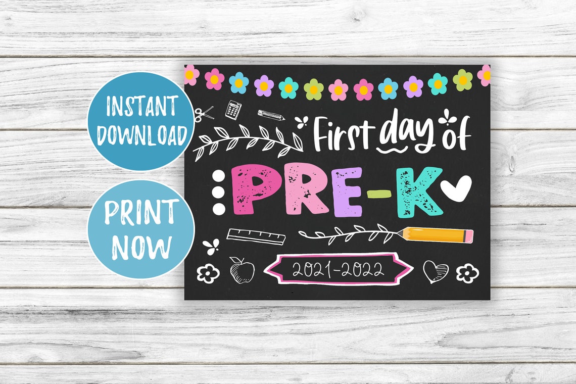 First Day of Prek Chalkboard Printable Back to School Sign | Etsy