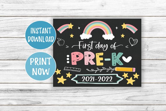 First Day of Prek Chalkboard Printable Boho Rainbow Back to | Etsy
