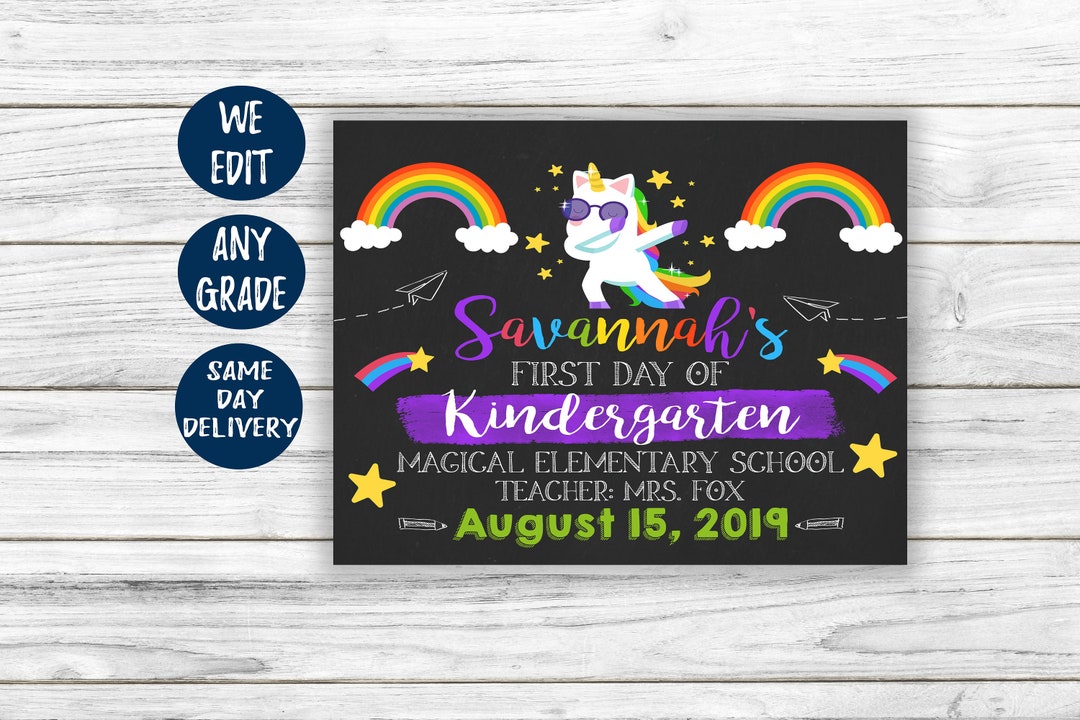 Girls Unicorn Back to School Sign First Day of School Printable 1st Day ...