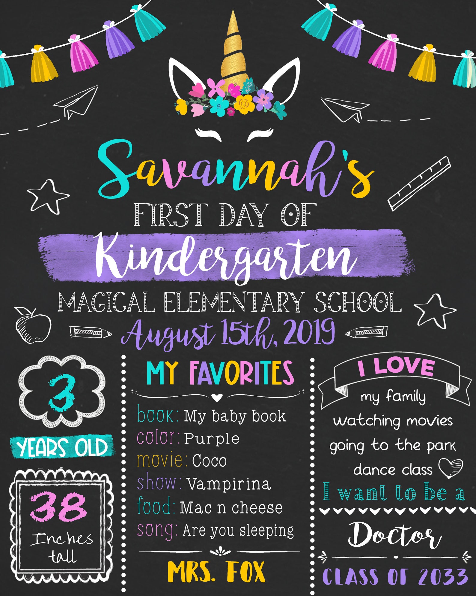 Unicorn Back to School Sign Printable First Day of School | Etsy