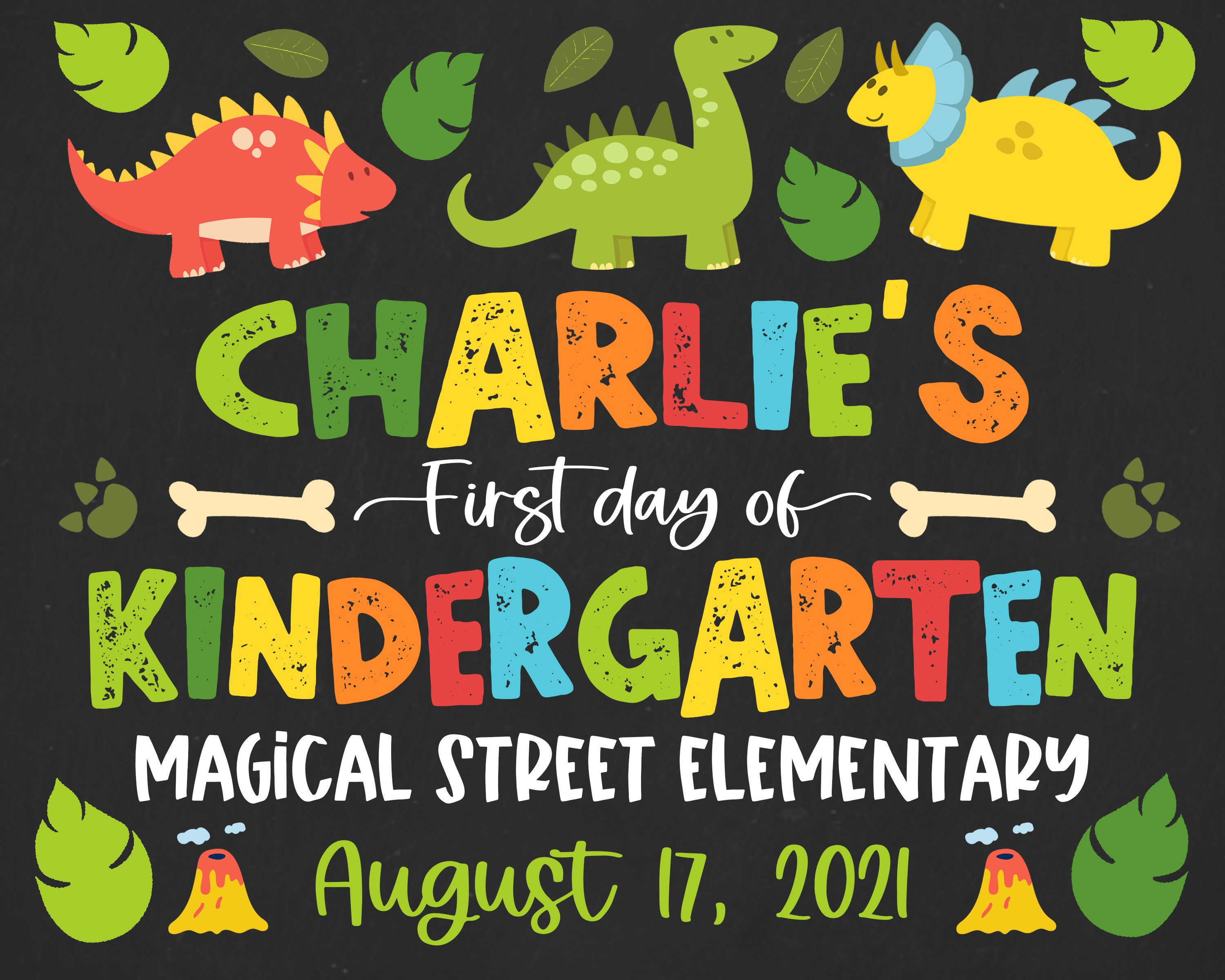 First Day of School Printable - Dinosaur Back to School Sign Chalkboard ...