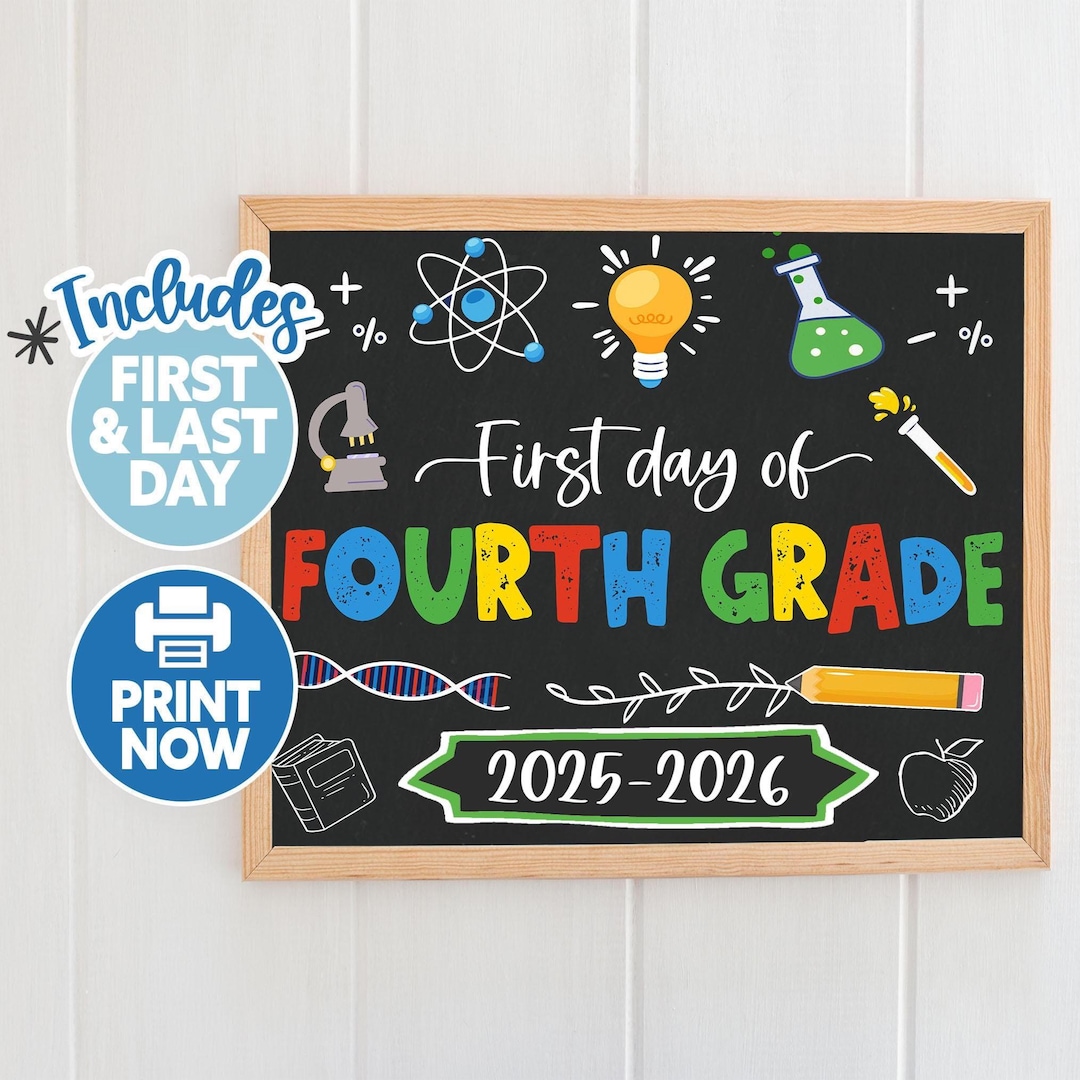 First Day of Fourth Grade School Sign - Printable Boy 1st Day of 4th ...