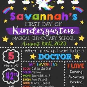 Unicorn First Day of School Sign Printable Rainbow Back to School Sign ...