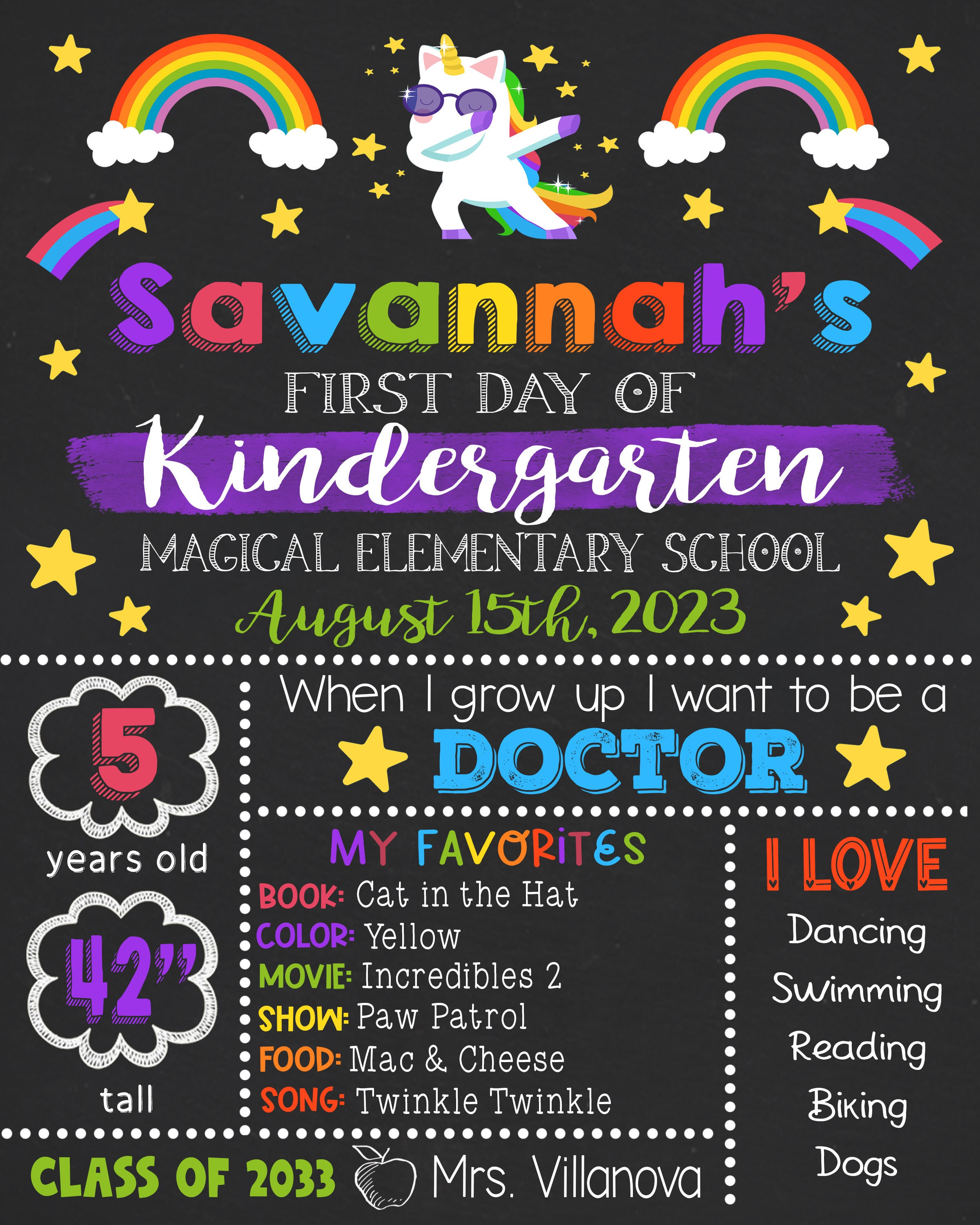 Unicorn First Day of School Sign Printable - Rainbow Back to School ...