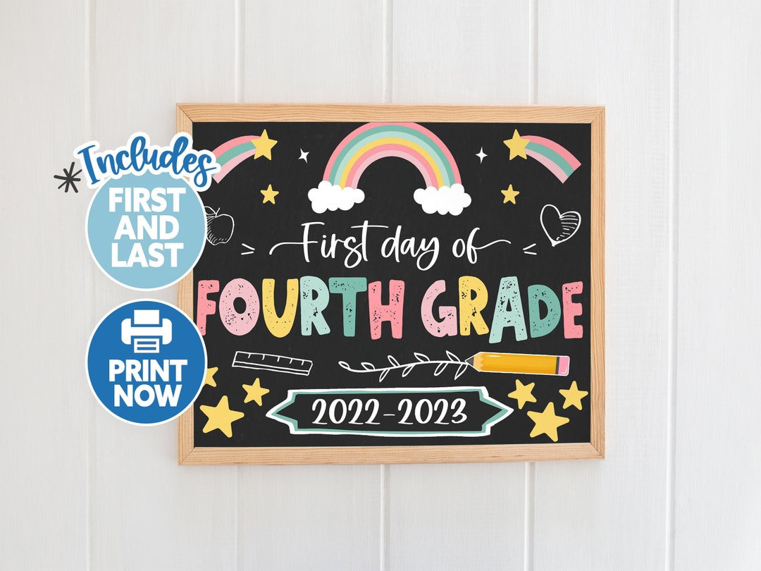 First Day of 4th Grade Sign Boho Rainbow Back to School Sign - Etsy