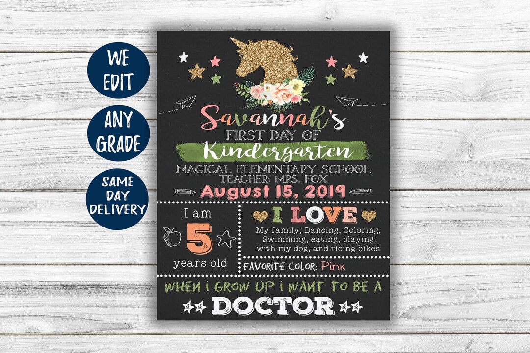 Unicorn First Day of School Sign, Girl First Day of School Chalkboard ...