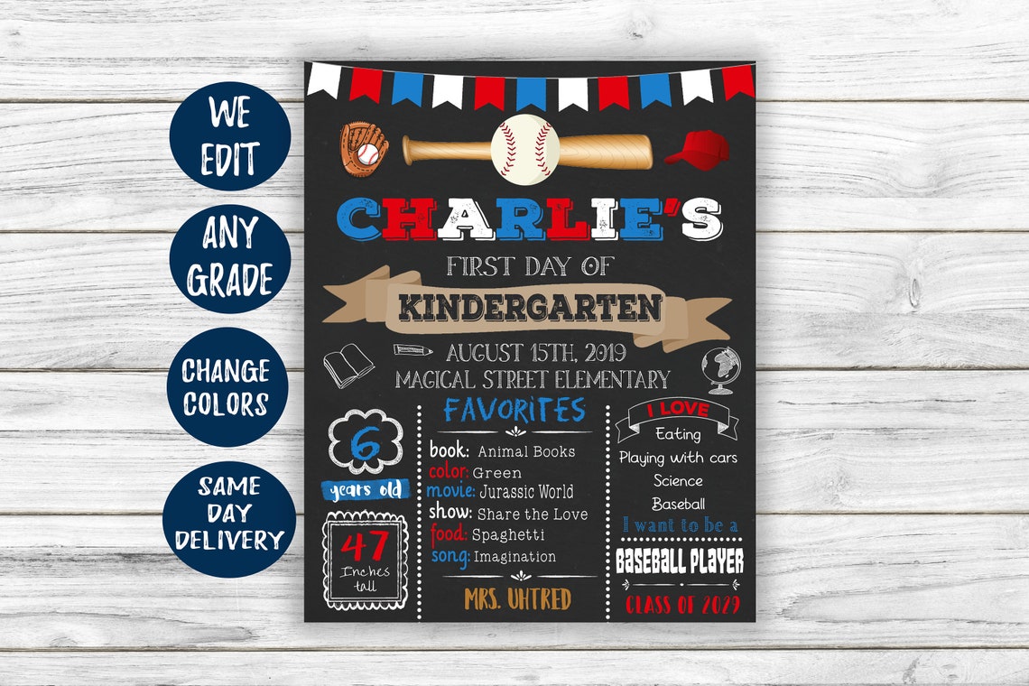 Baseball First Day of School Sign Boys Back to School Sign - Etsy