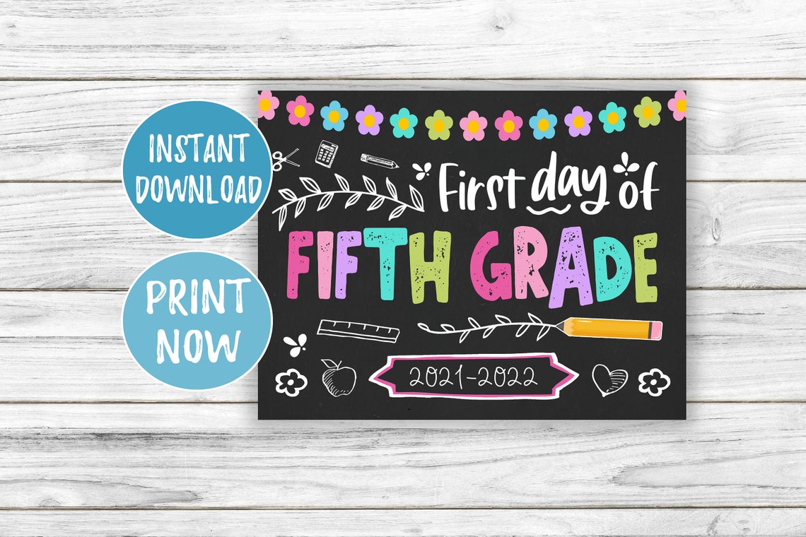 Back to School Sign Printable First Day of Fifth Grade 1st | Etsy