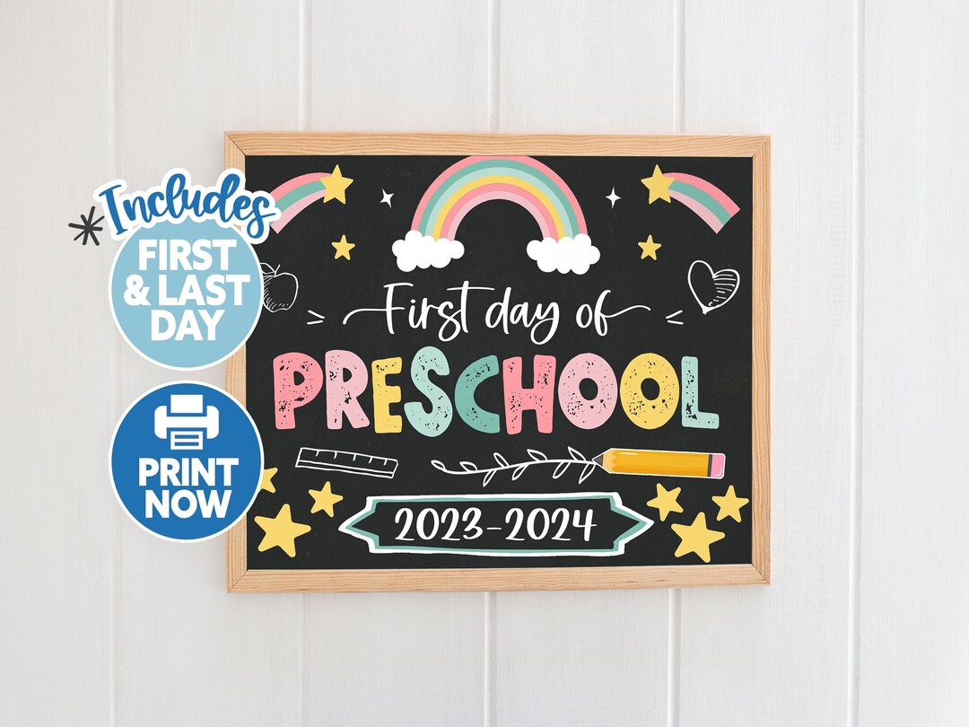 Boho Rainbow First Day of Preschool Back to School Sign First Day of ...