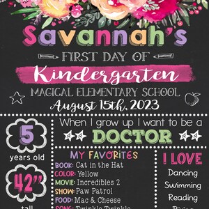 Girl First Day of School Sign, Flower Back to School Sign Chalkboard ...