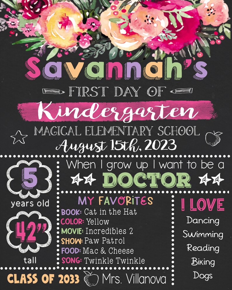 Girl First Day of School Sign Flower Back to School Sign - Etsy