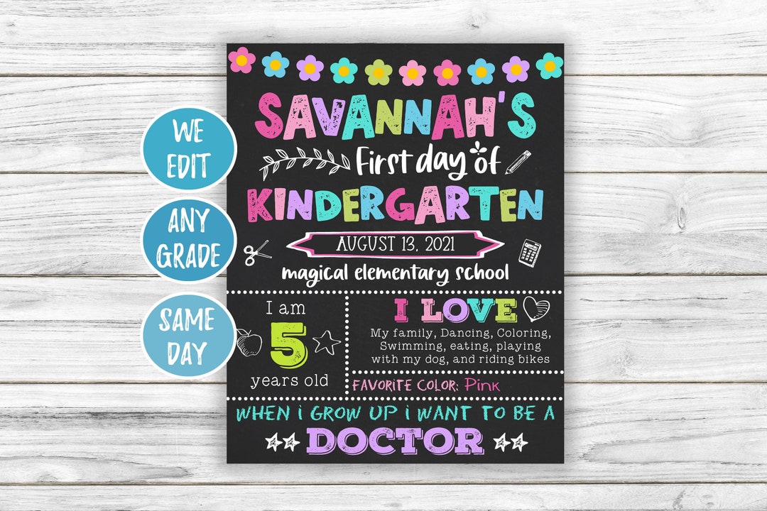 Back to School Sign, First Day of School Chalkboard, Flower Back to ...