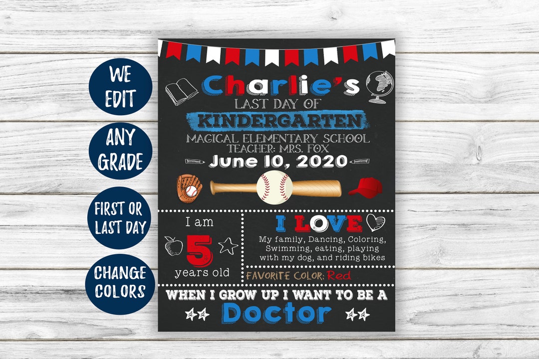 Boys First Day of School Sign - Back to School Sign Printable Baseball ...