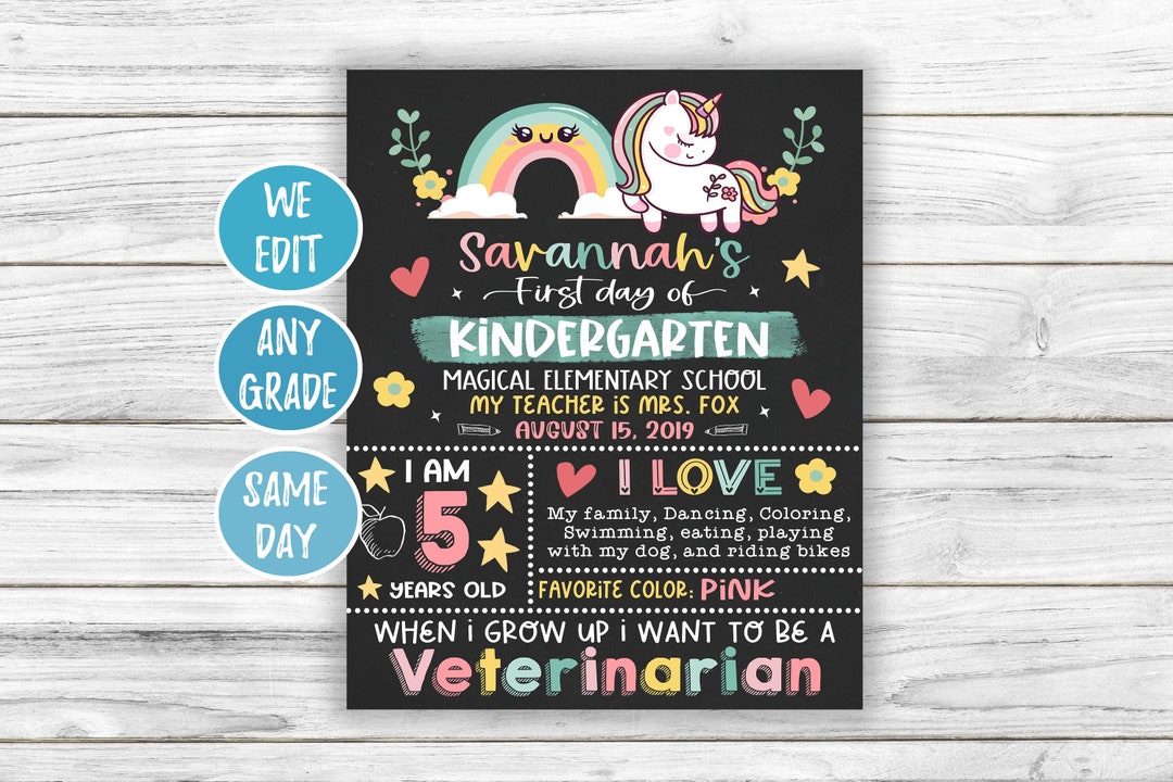 Unicorn First Day of School Sign, Boho Rainbow First Day of School ...