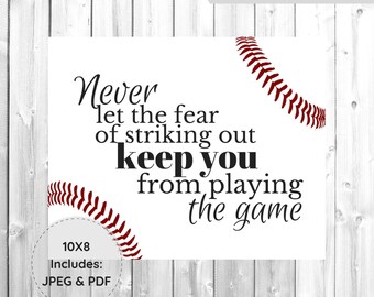 Baseball Printable Wall Art Never Let the Fear of Striking | Etsy