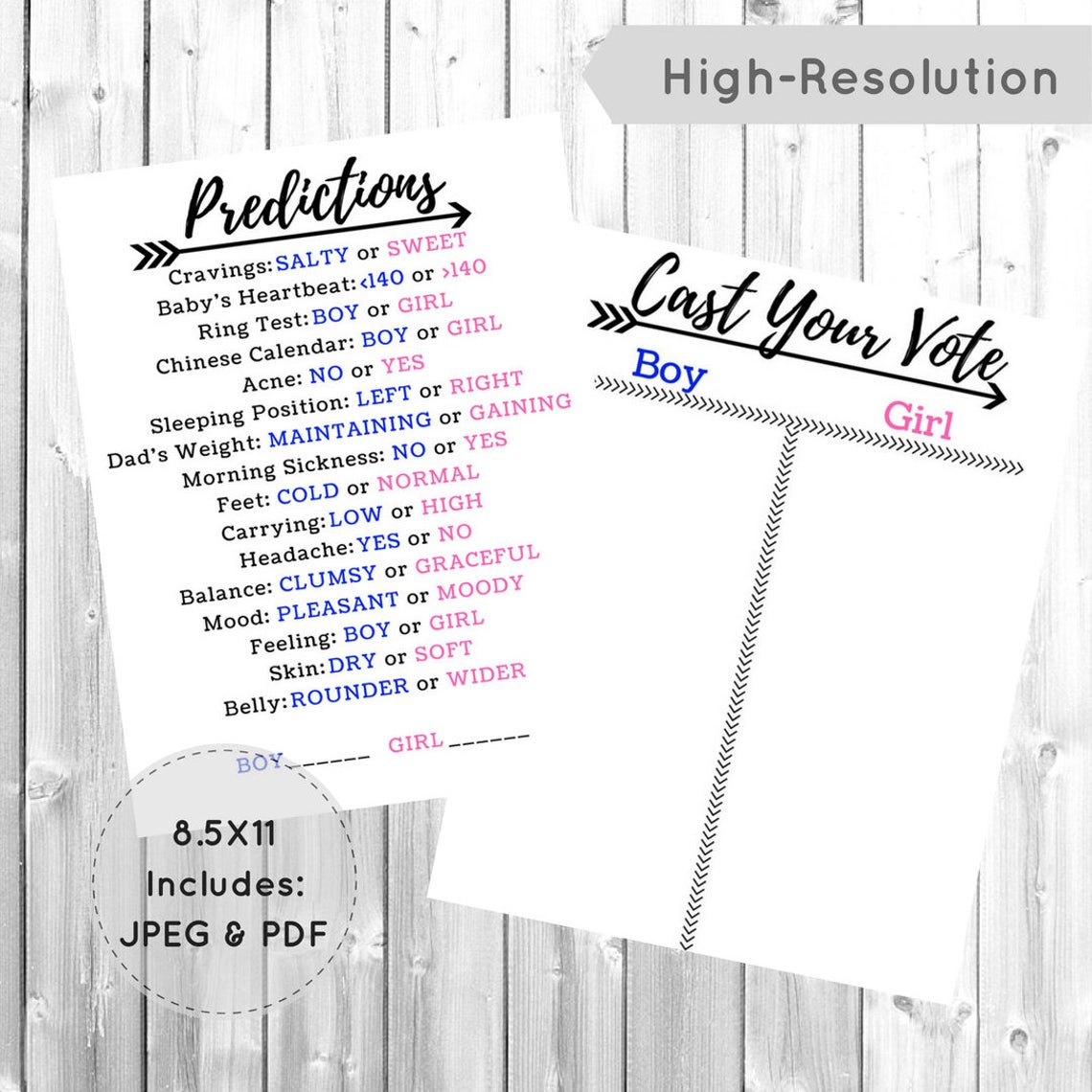Printable Gender Reveal Predictions | Old Wives Tales | Baby Shower ...