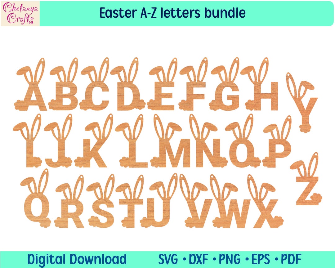 Easter Bunny Monogram Letter Tag,bunny Alphabet SVG Bundle,letters With ...