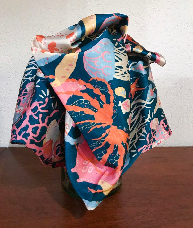 Silk Chiffon Scarf, Blue, Coral Reef Theme, 36x36, 26x26, 16x16 - Etsy