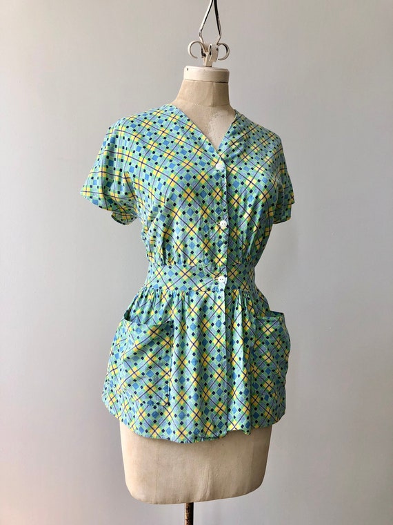 Vintage 1930s | 1940s Cotton Feed Sack Blouse | Chore… - Gem