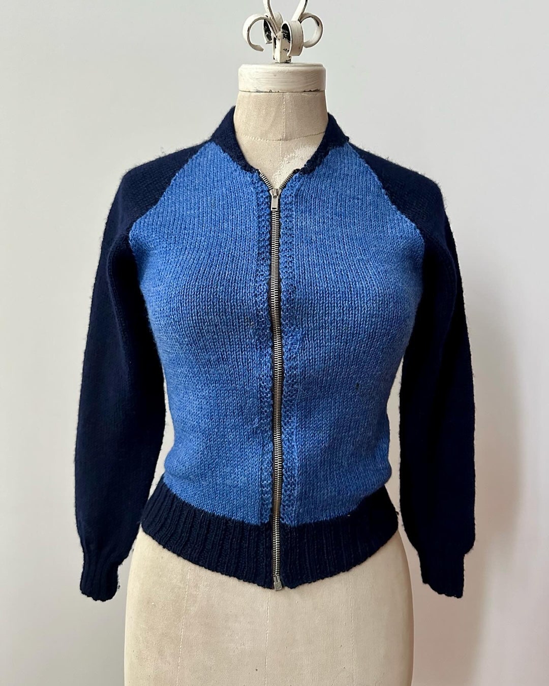 Vintage 1940s Hand Knit Wool Cardigan | Zip Front Sweater - Etsy