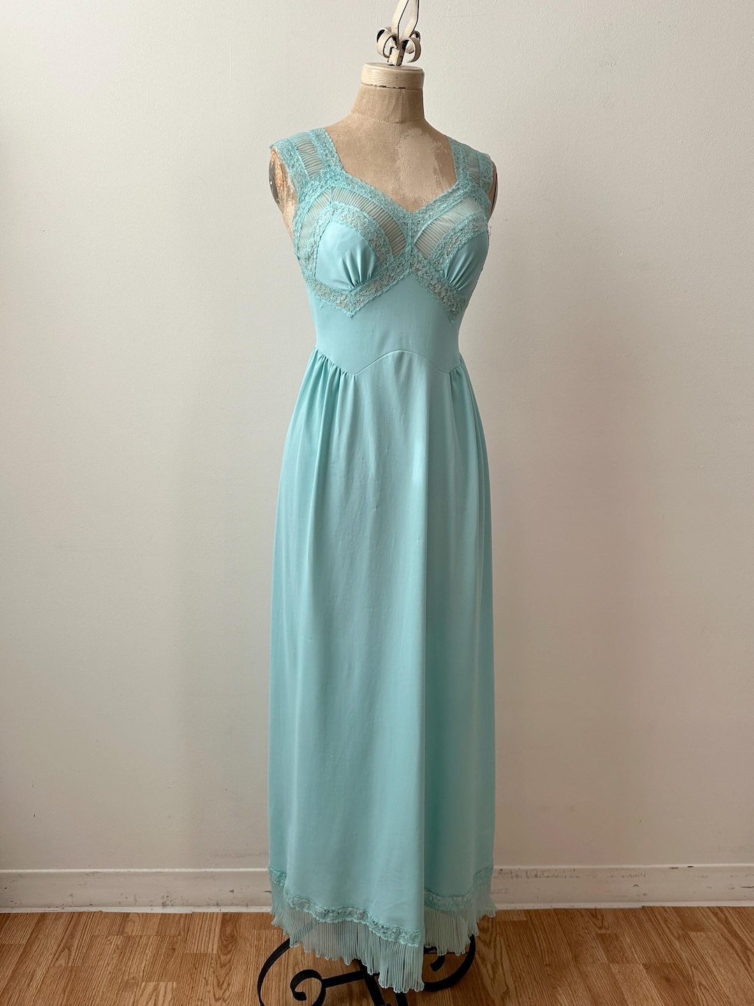 Vintage 1930s | 40s Turquoise Nylon Negligee Slipdress - Etsy