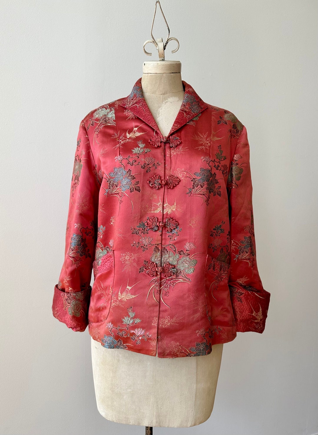 Vintage 1940s Satin Floral Brocade Jacket - Etsy