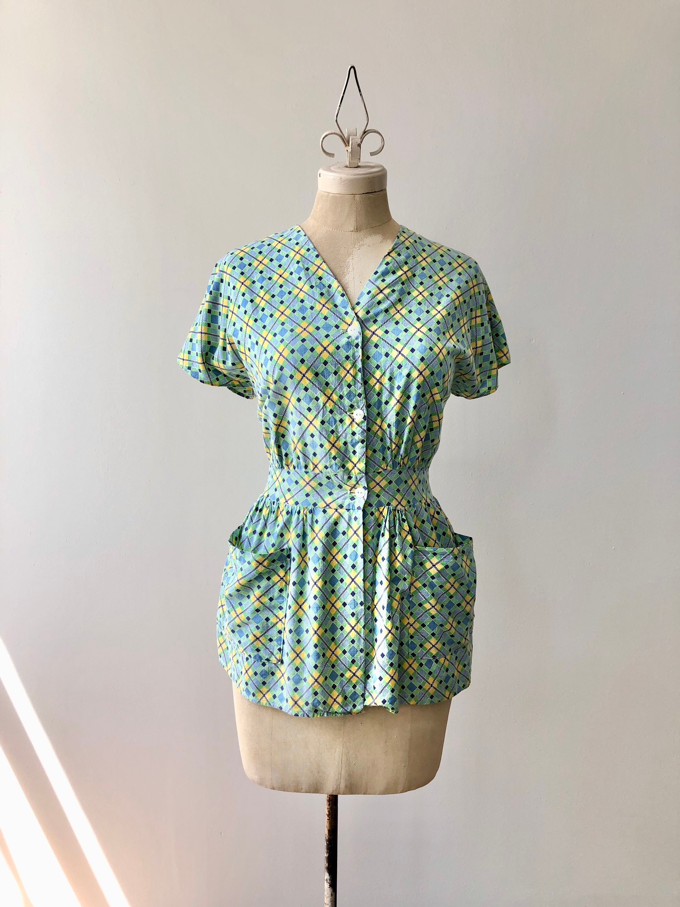 Vintage 1930s 1940s Cotton Feed Sack Blouse Chore Top | Etsy