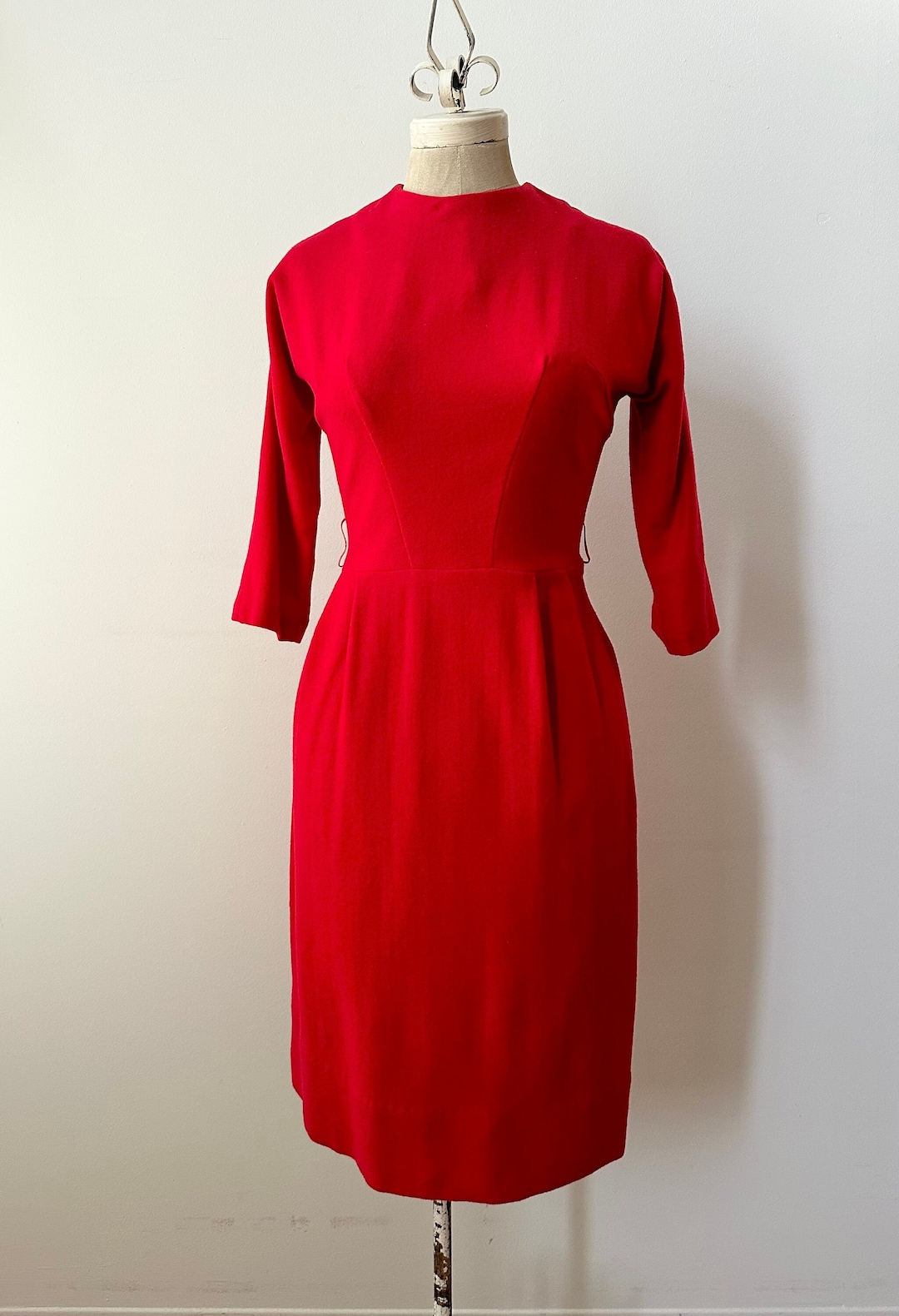 Vintage 1950s | 60s Red Wool Dress - Etsy