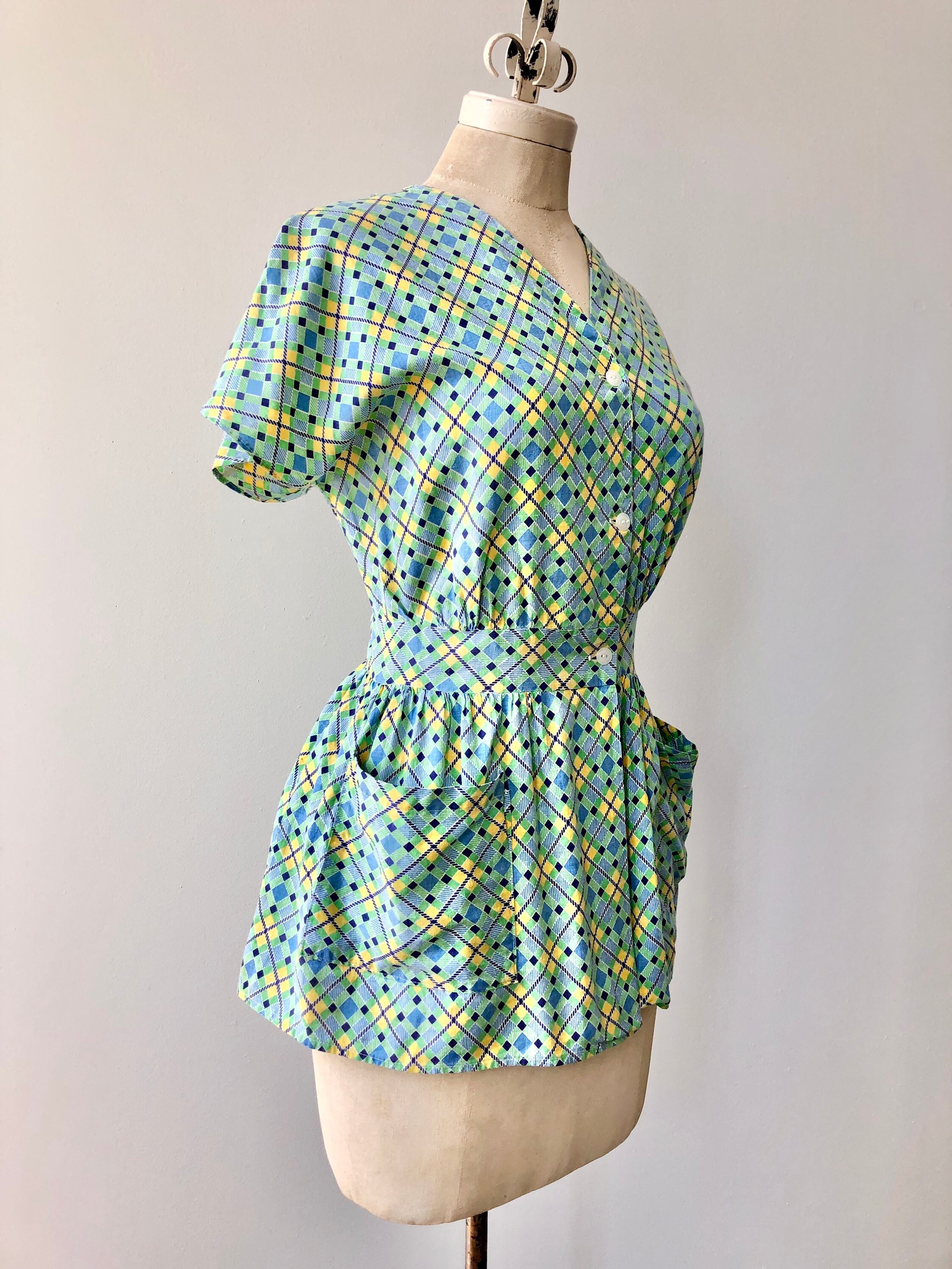 Vintage 1930s | 1940s Cotton Feed Sack Blouse | Chore Top - Etsy